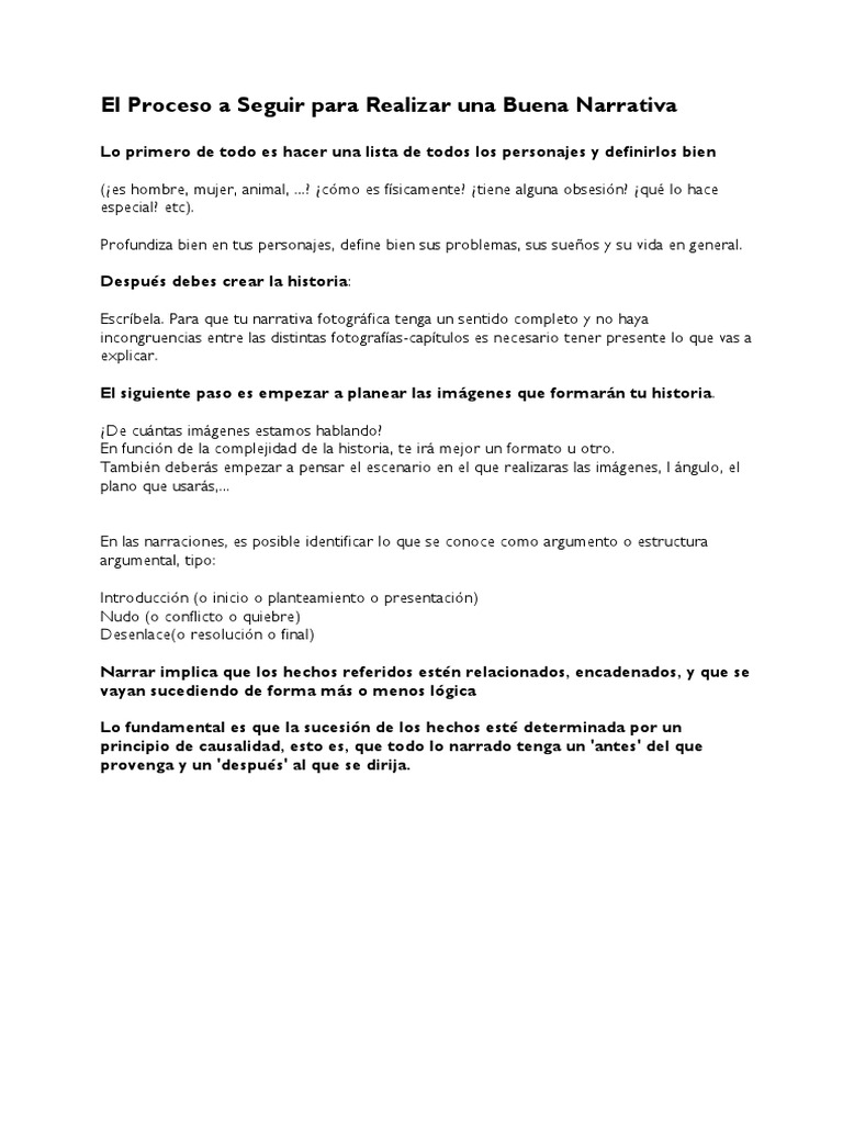 El Proceso A Seguir para Realizar Una Buena Narrativa | PDF