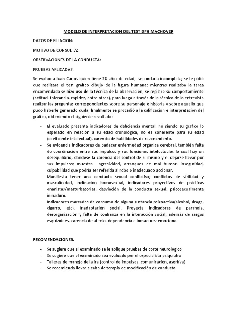 Modelo de Interpretacion DFH - Machover | PDF | Comportamiento ...