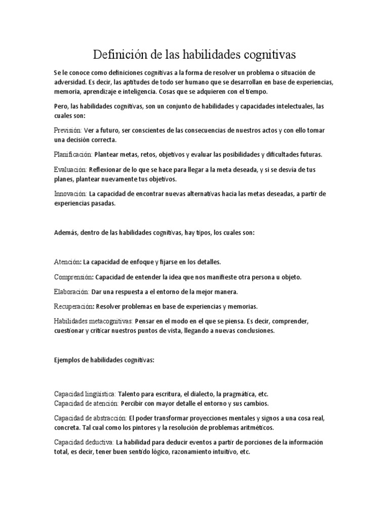 Definición de Las Habilidades Cognitivas | PDF