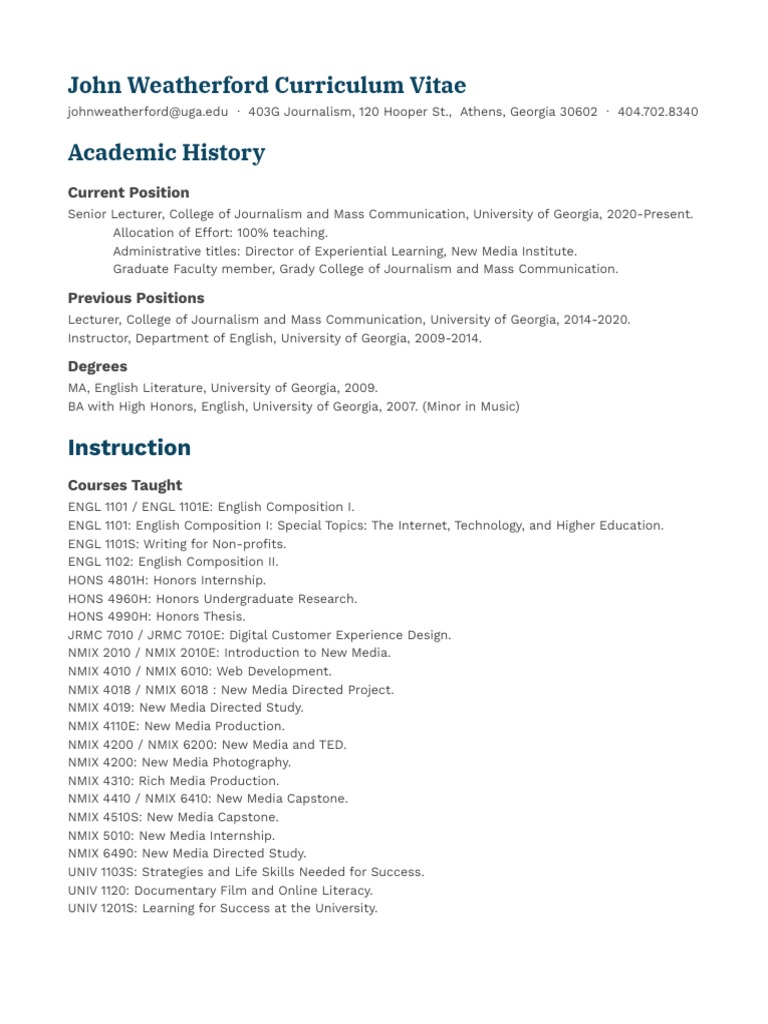 CV - John Weatherford | PDF | New Media | Educational Technology