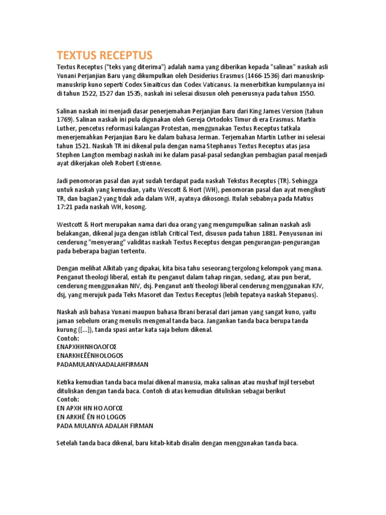 Tanda Baca Bahasa Asli Alkitab | PDF