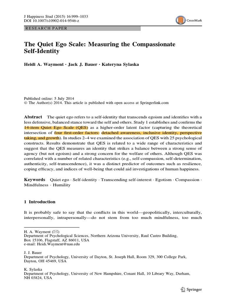 Quite Ego Scale - Subdimensions and Scoring - 1 | PDF | Factor Analysis ...