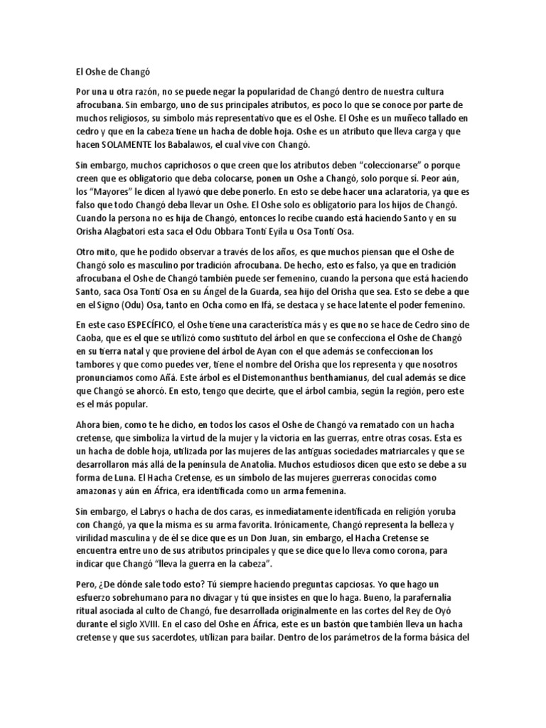 El Oshe de Changó | PDF | Hacha | Religión étnica