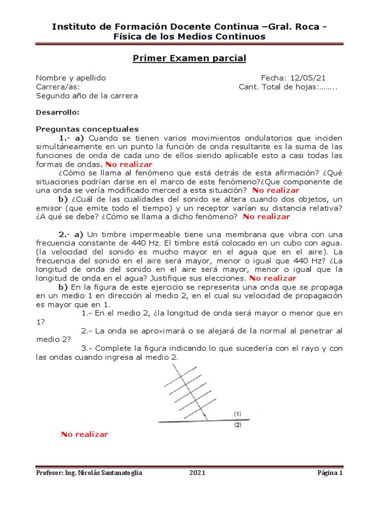 Primer Examen Parcial FMC 2021 IFDC para Ejercitar | PDF | Sonido | Longitud de onda