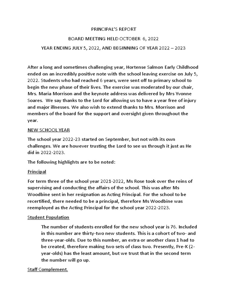 Principal's Report Sept. 2022 | PDF