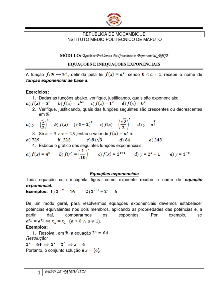 Ficha N3 Equacoes e Inequacoes Exponenciais | PDF | Equações | Função ...