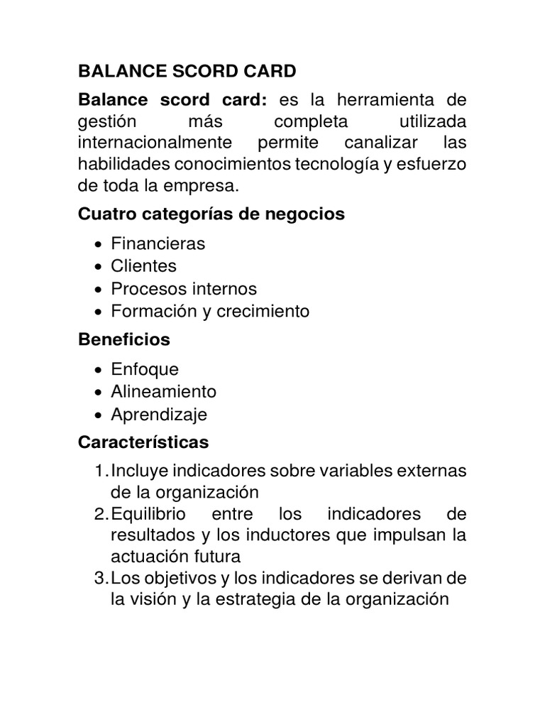 Balance Scord Card | PDF | La satisfacción del cliente | Economias