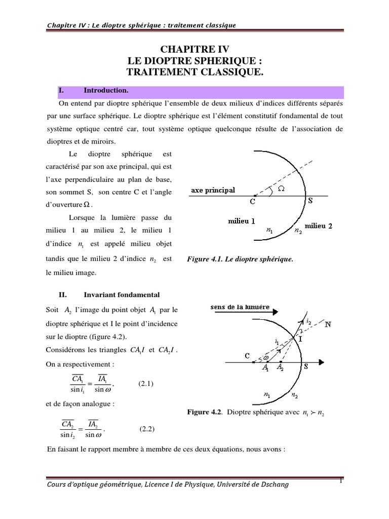 Dioptre Sphérique: Concepts Clés | PDF | Réfraction | Optique