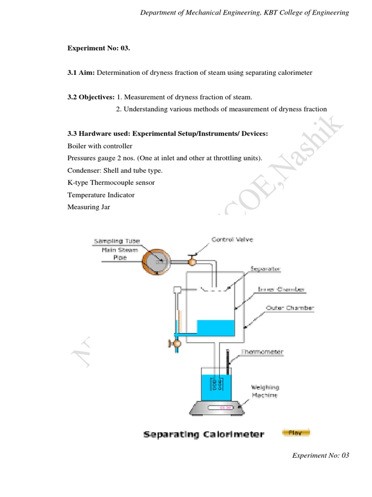 Determination of Dryness Fraction of Steam Using Combined Separating ...