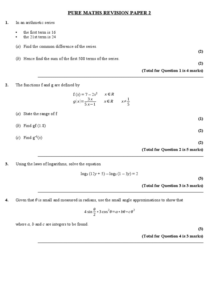 Pure Maths 2 Revision Paper 03 05 23 | PDF | Area | Equations