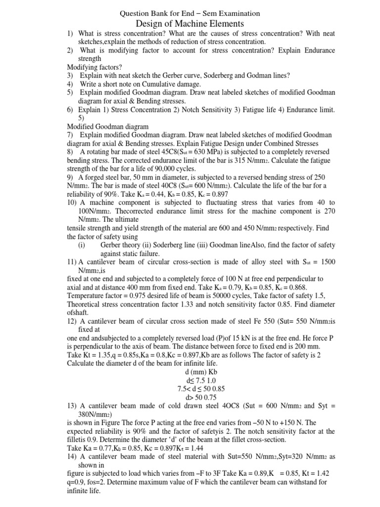 Dme Question Bank | PDF | Screw | Strength Of Materials