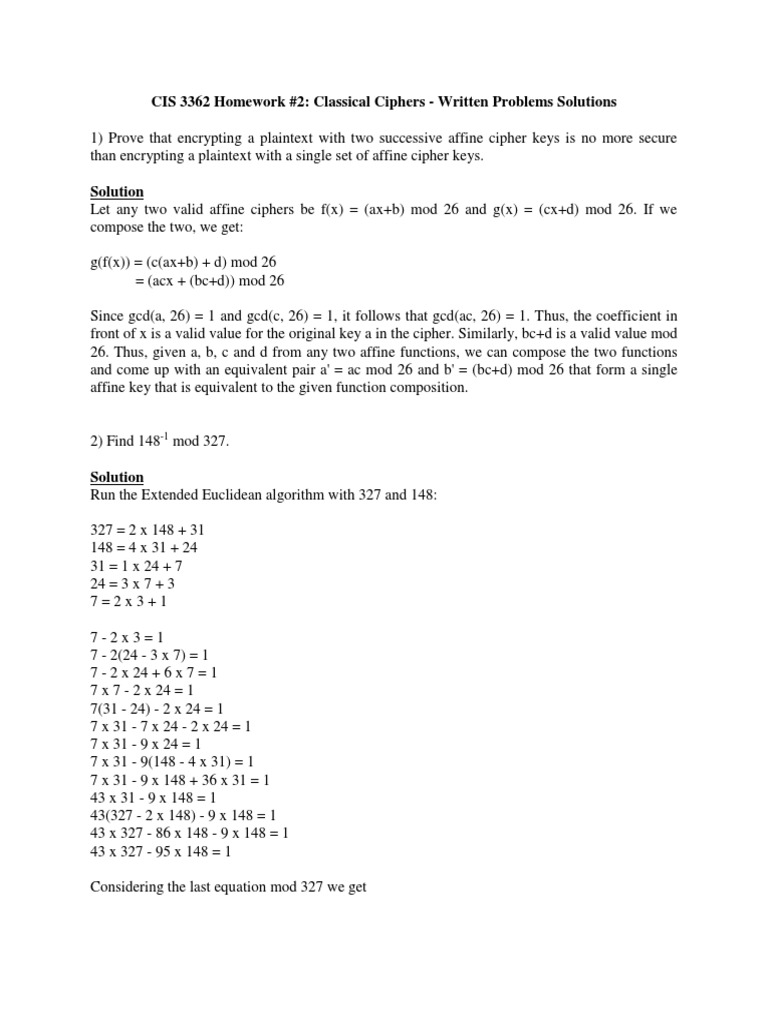 CIS3362 Fall17 Hmk2 Sol | PDF | Encryption | Cipher