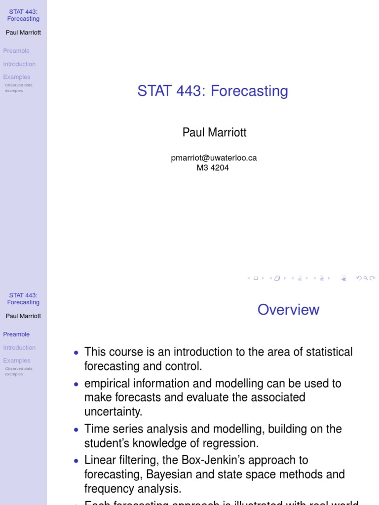 Stat 443 Lecture 1 | PDF | Time Series | Forecasting