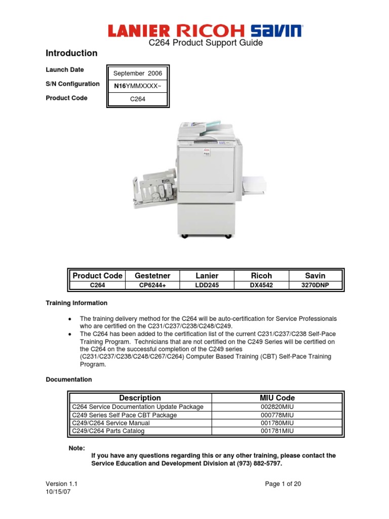 C264 Product Support Guide Overview | PDF | Printer (Computing) | Decibel