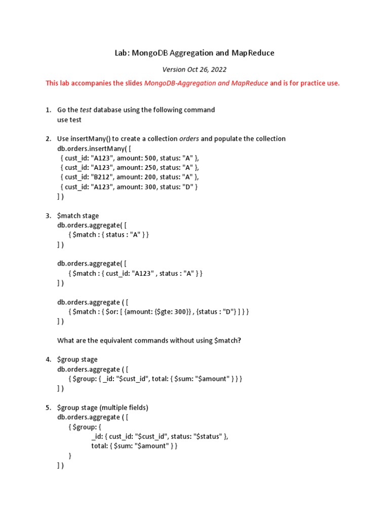 Lab-MongoDB Aggregation and MapReduce | PDF