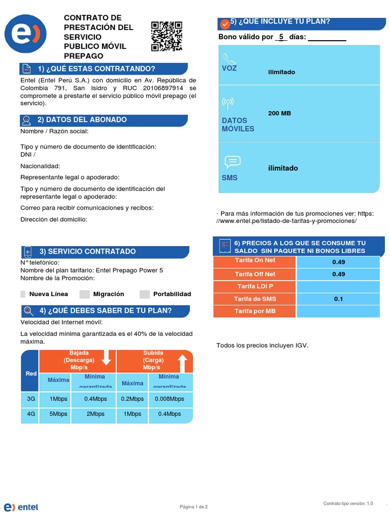 Contrato Movil Prepago Prepago Power 5 | PDF | Internet | Telefonía móvil