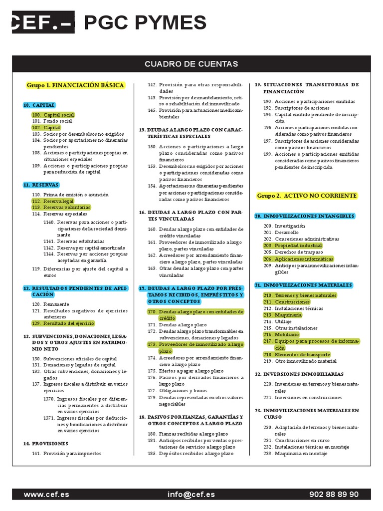 Cuadro de Cuentas PGC Pymes | PDF | Dividendo | Deuda