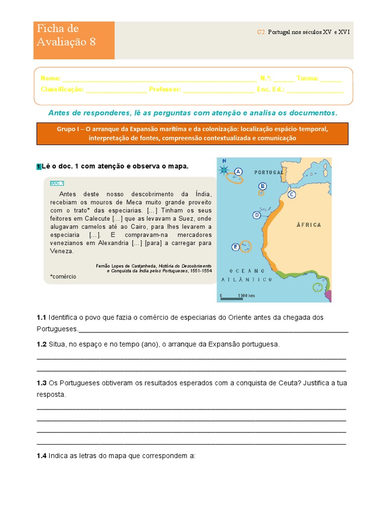 Hgpa5 Ficha Avaliacao c2 Dominios | PDF | Portugal | Era dos Descobrimentos Hgpa5 Ficha Avaliacao c2 Dominios | PDF | Portugal | Era dos Descobrimentos