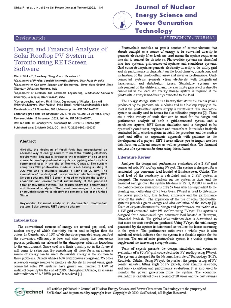 Design and Financial Analysis of Solar Rooftop PV System in Toronto ...