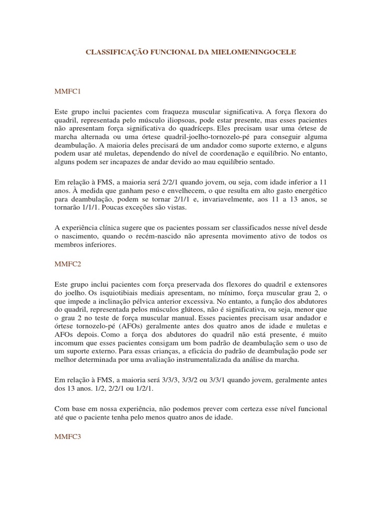MMFC - Escala Funcional Da Mielemeningocele | PDF | Joelho | Músculo ...