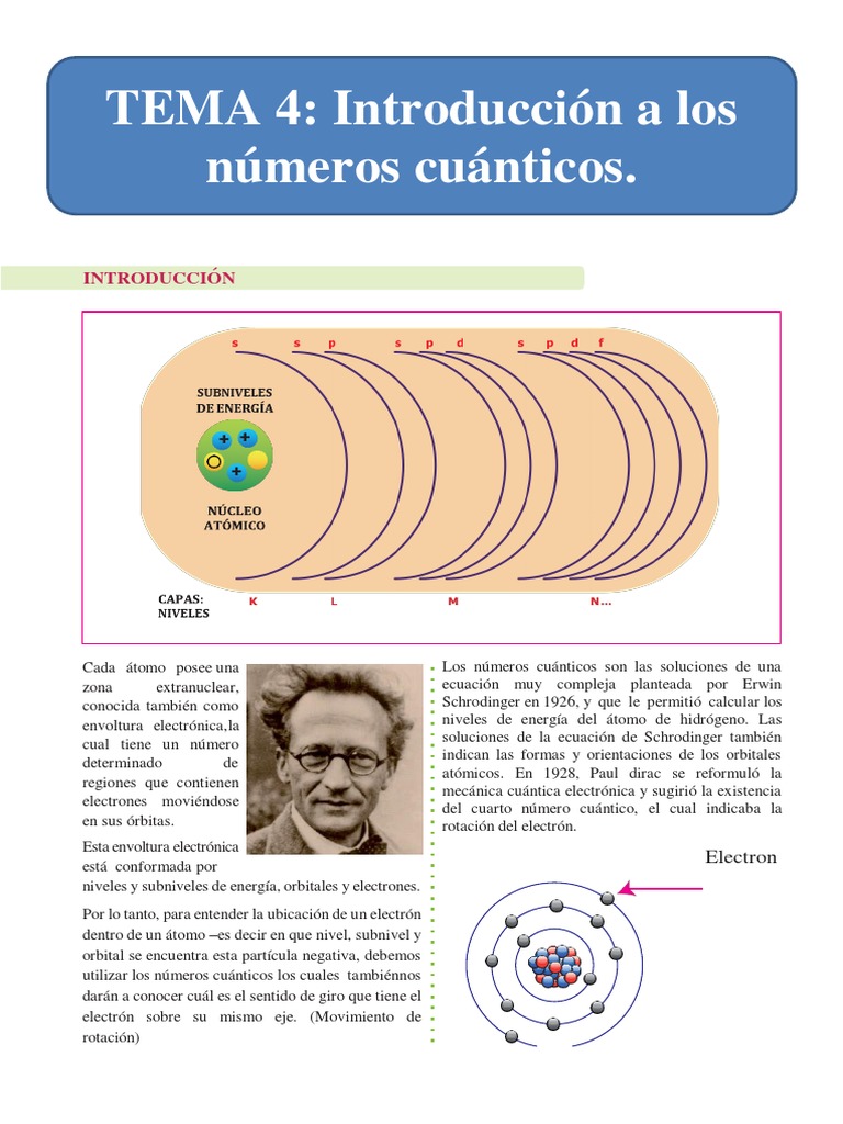 TEMA 4 Los-Números-Cuánticos-Para-Tercer-Grado-de-Secundaria | PDF | Orbital atómico | Electrón