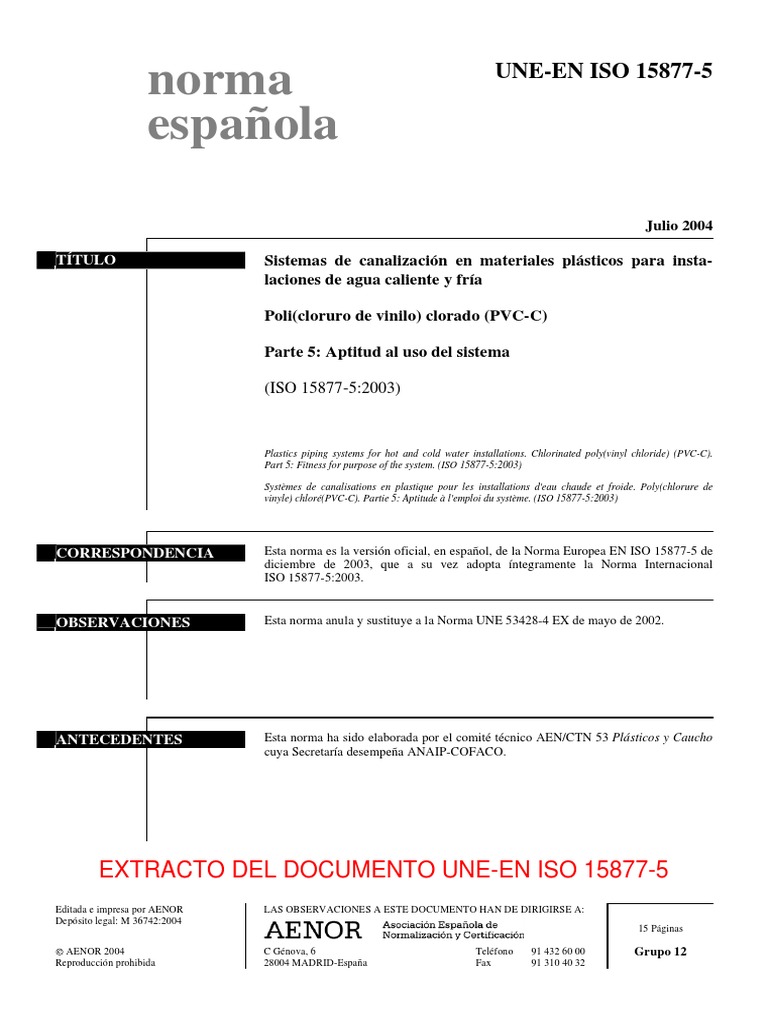 (Ex) Une-En Iso 15877-5 2004 | PDF | Agua | El plastico
