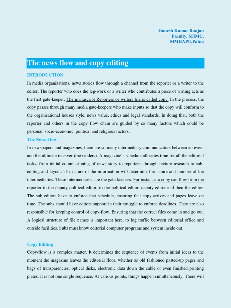 News Flow and Copy Editing Process | PDF | Editing | Copy Editing