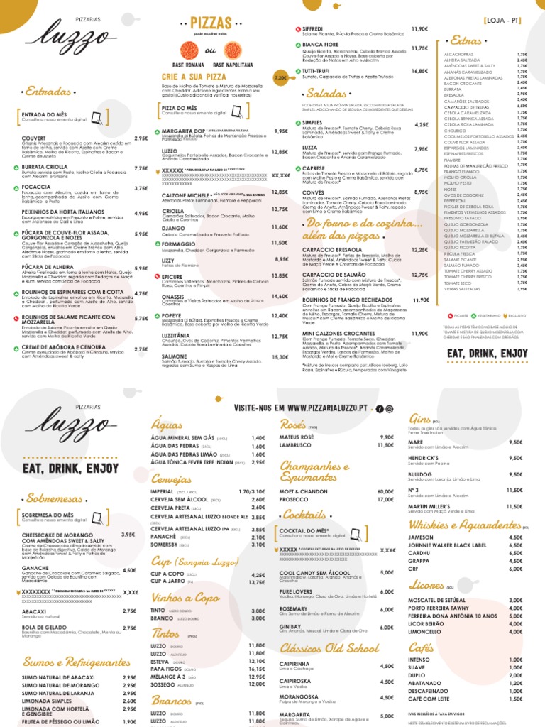 Ementa Luzzo Site 0 | PDF | Bebidas alcoólicas | Ingredientes de alimentos