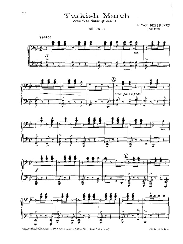 Piano Duet - Turkish March by Beethoven | PDF