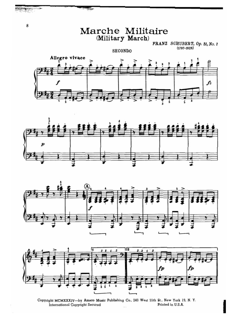 Piano Duet - March Militaire by Schubert | PDF