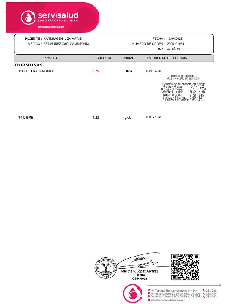 Hormonas: TSH Ultrasensible uUI/mL | PDF