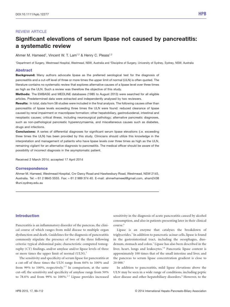 Significant Elevations of Serum Lipase Not Caused by Pancreatitis - A ...