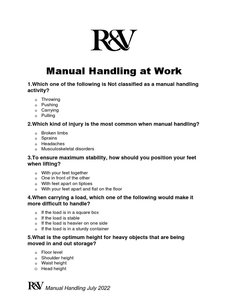 Manual Handling Quiz PDF (1) (1) | PDF Manual Handling Quiz PDF (1) (1) | PDF
