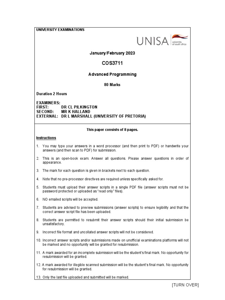 COS3711 2023 JanFeb Question Paper | PDF | Class (Computer Programming) | Boolean Data Type