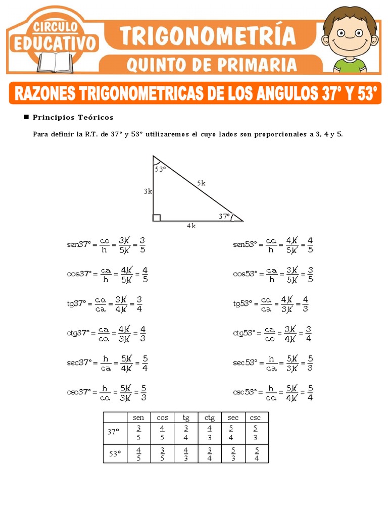 Razones Trigonometricas de Los Angulos 37° y 53° para Quinto de Primaria | PDF