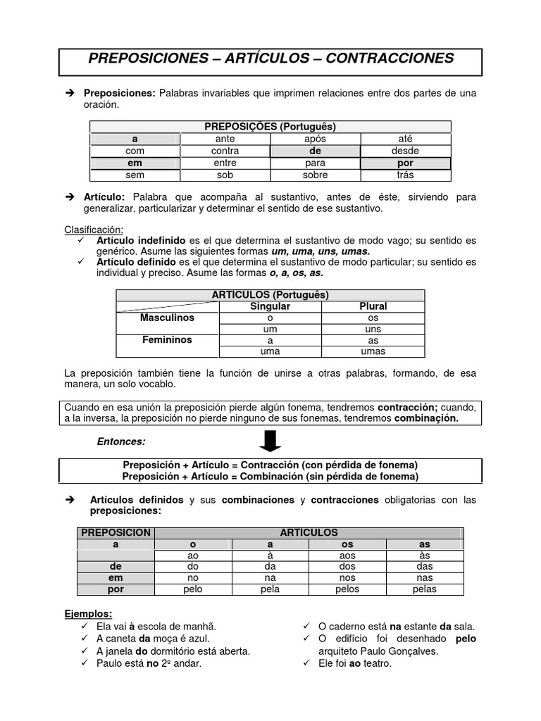 Artículos y Contracciones en Portugués | PDF | Sustantivo | Palabra