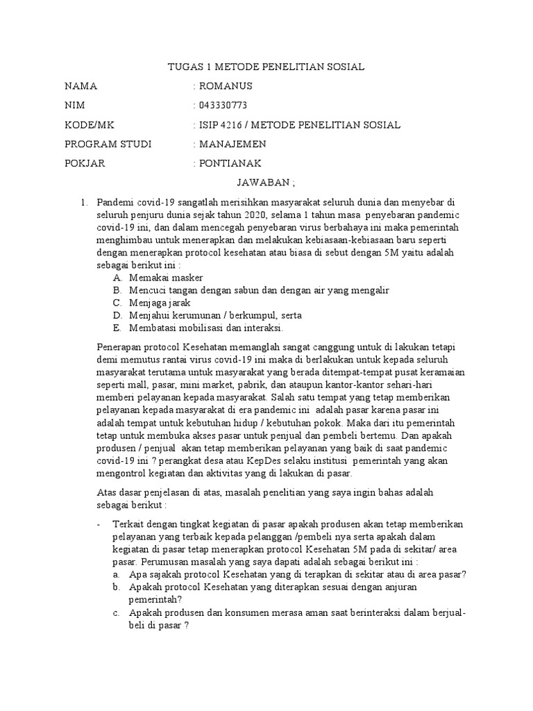 TUGAS 1 METODE PENELITIAN SOSIAL | PDF