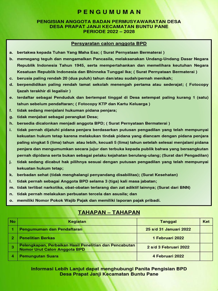 Pengumuman Pengisian Anggota BPD | PDF