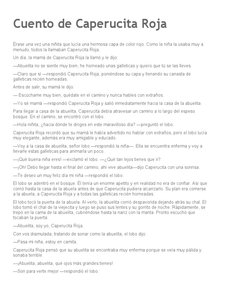 Cuento de Caperucita Roja | PDF | Caperucita Roja