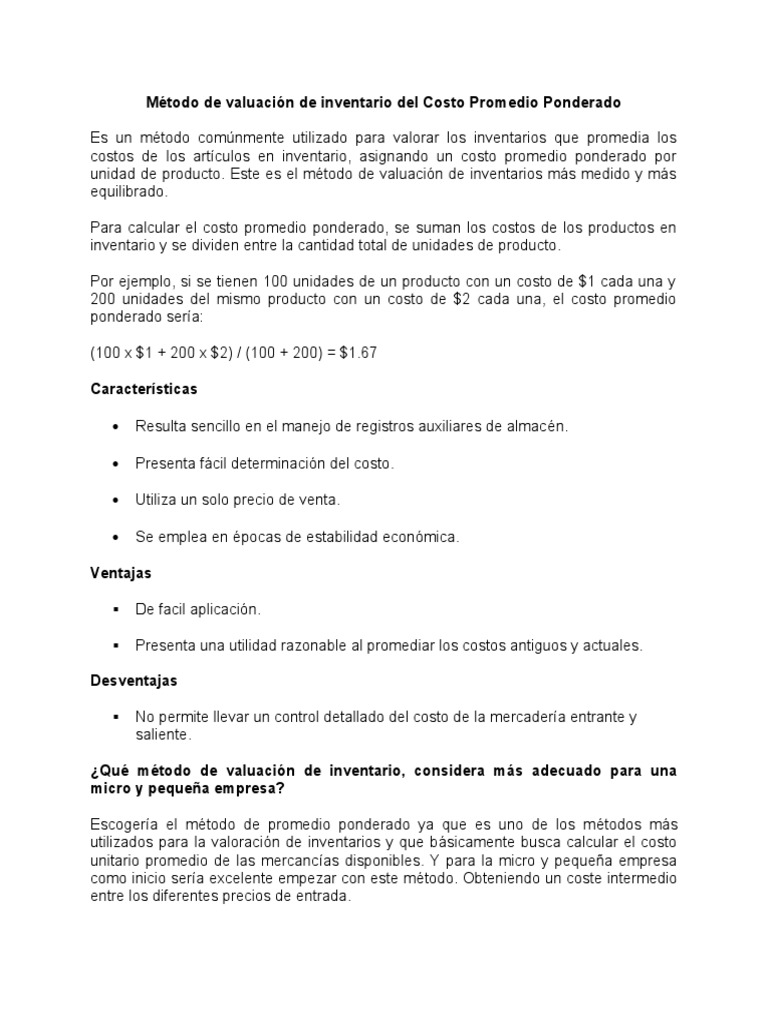 Costo Promedio Ponderado | PDF