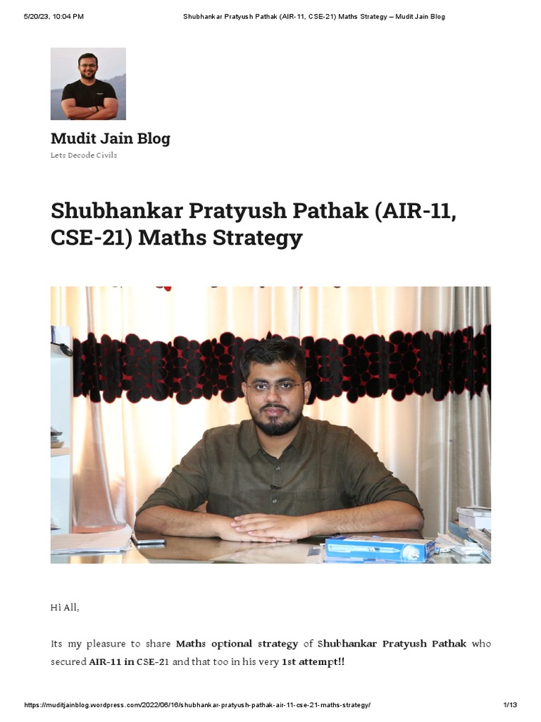 Shubhankar Pratyush Pathak (AIR-11, CSE-21) Maths Strategy - Mudit Jain Blog | PDF | Mathematics ...