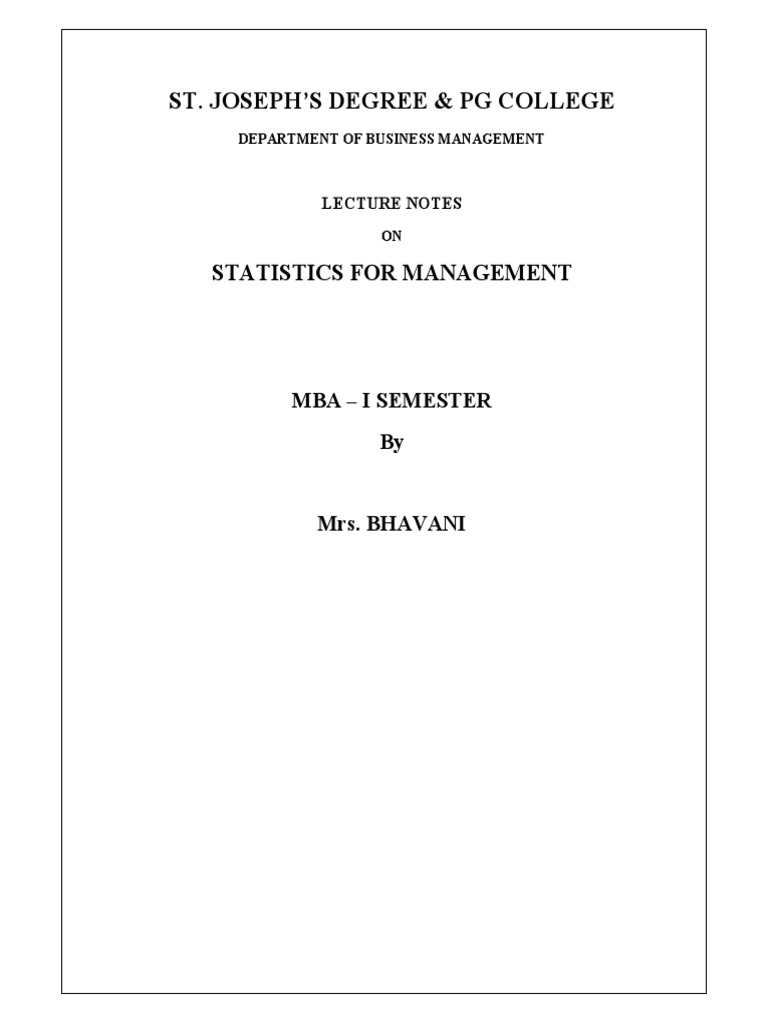 St. Joseph'S Degree & PG College: Statistics For Management | PDF | Statistics | Cost Of Living