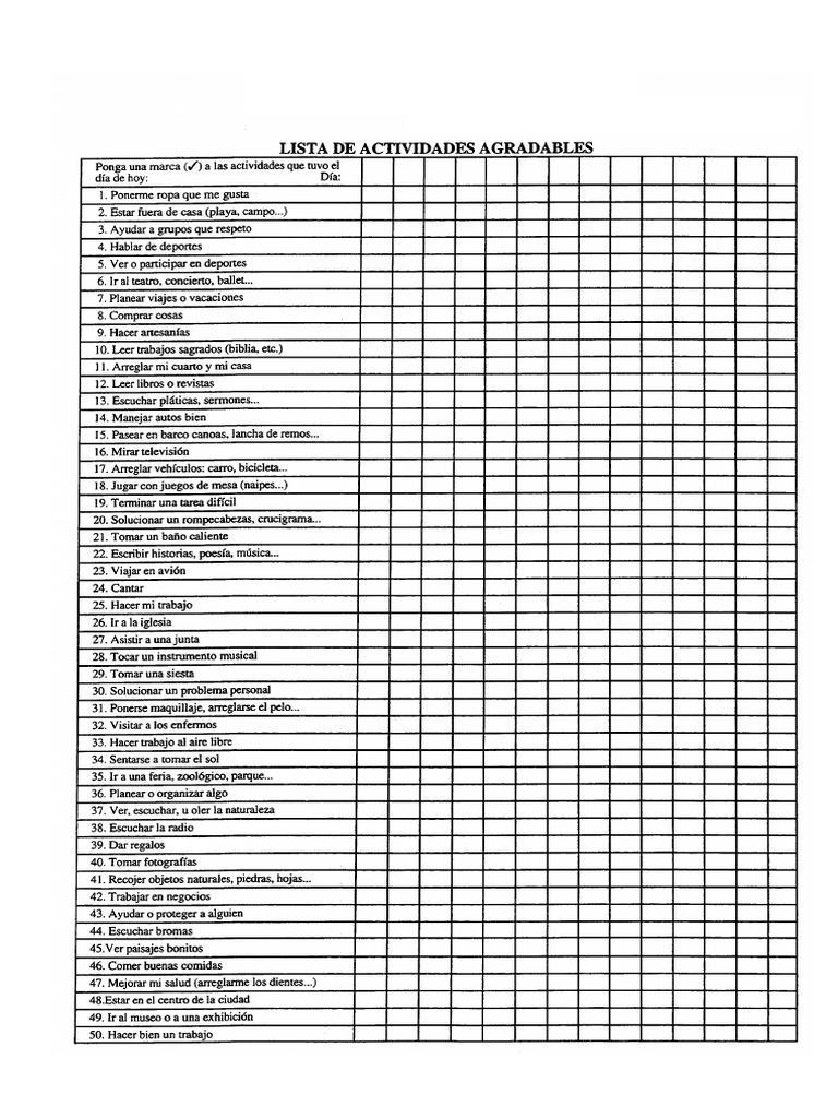 Lista de actividades agradables | PDF