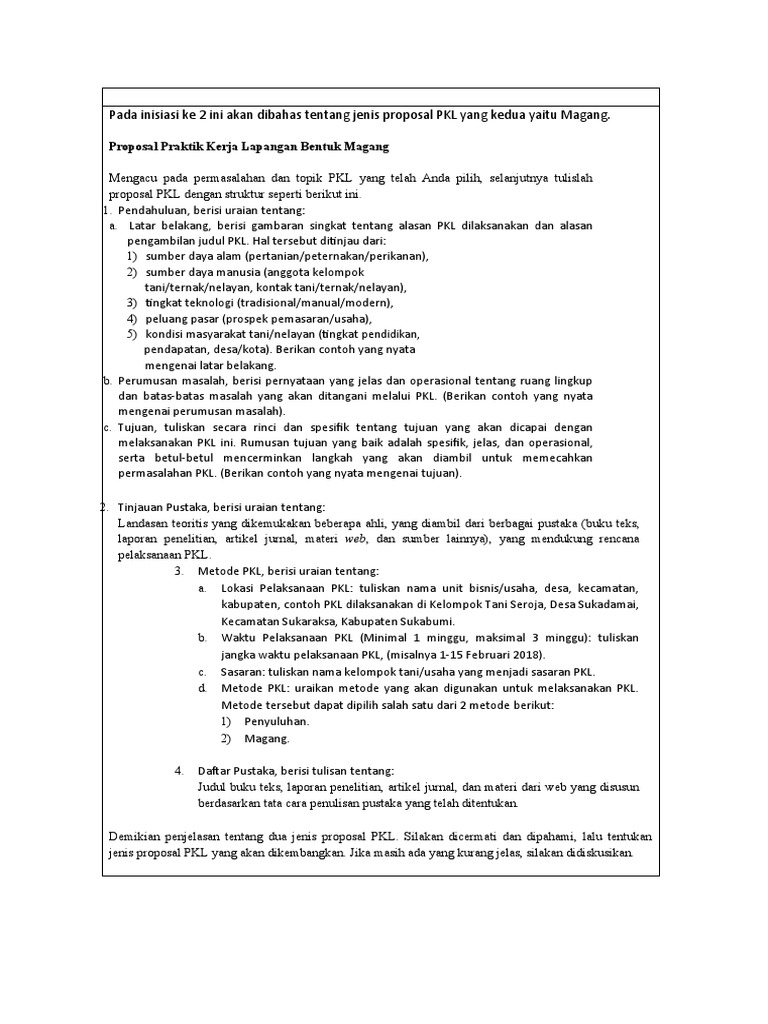 Proposal PKL Jenis MAGANG | PDF