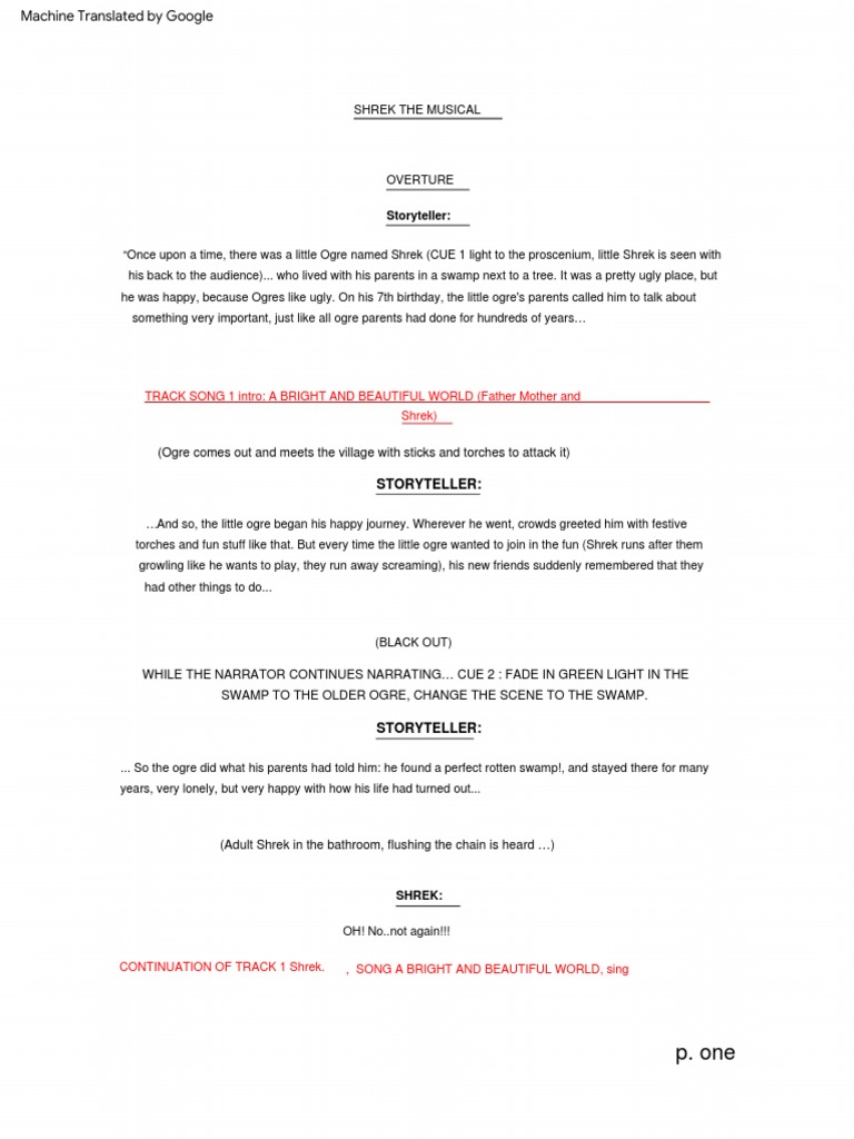Guion Shrek El Musical Final | PDF