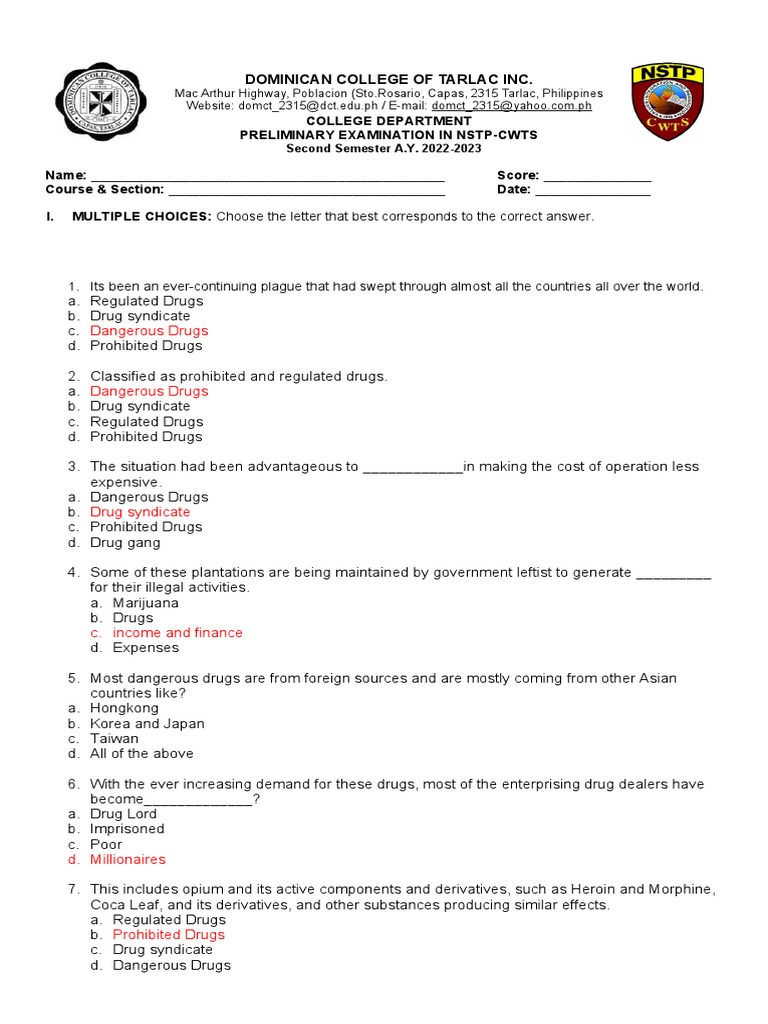 Updated-Pliniminary-Examination NSTP 2023 | PDF | Substance Dependence ...