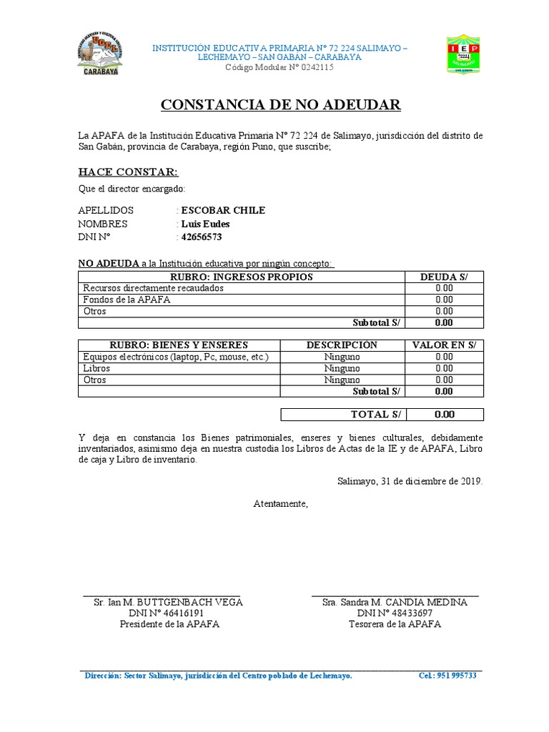 Constancia de No Adeudar | PDF