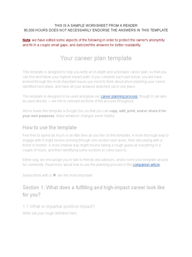 Sample Career Plan Template (Published) | PDF | Risk | Global ...