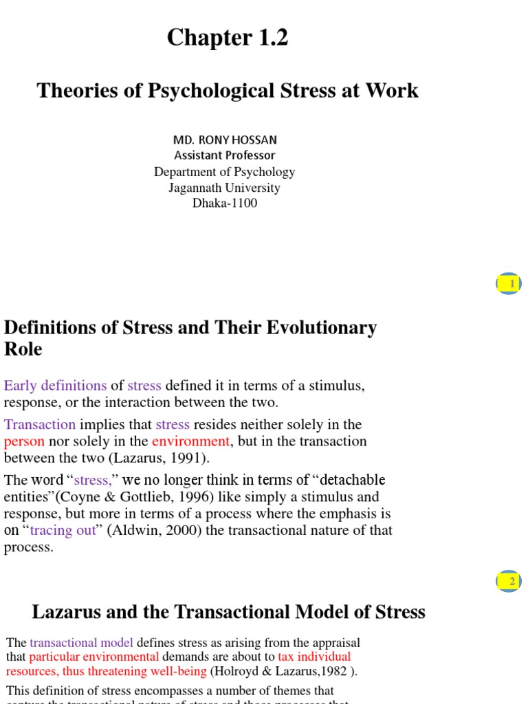 Chapter 1.2 Theories of Psychological Stress at Work | PDF | Stress (Biology) | Social Support