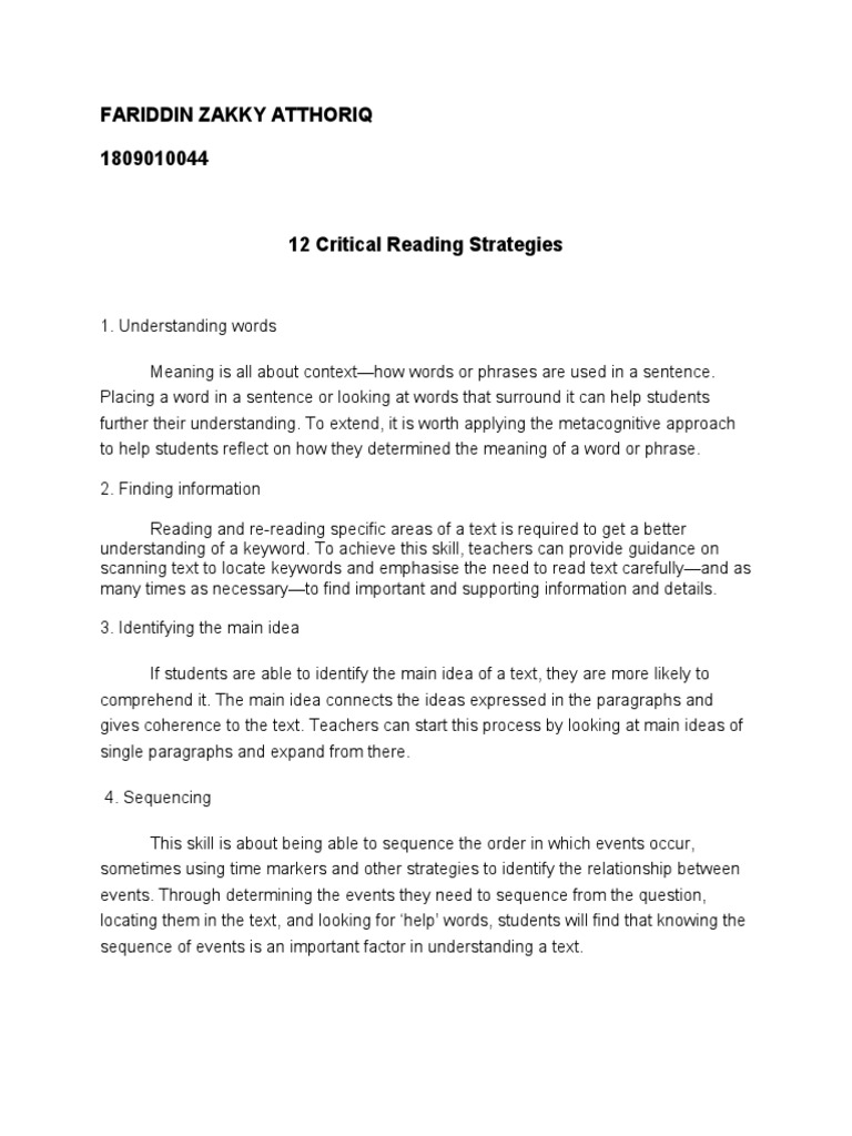 12 Reading Strategies | PDF | Reading Comprehension | Cognitive Psychology
